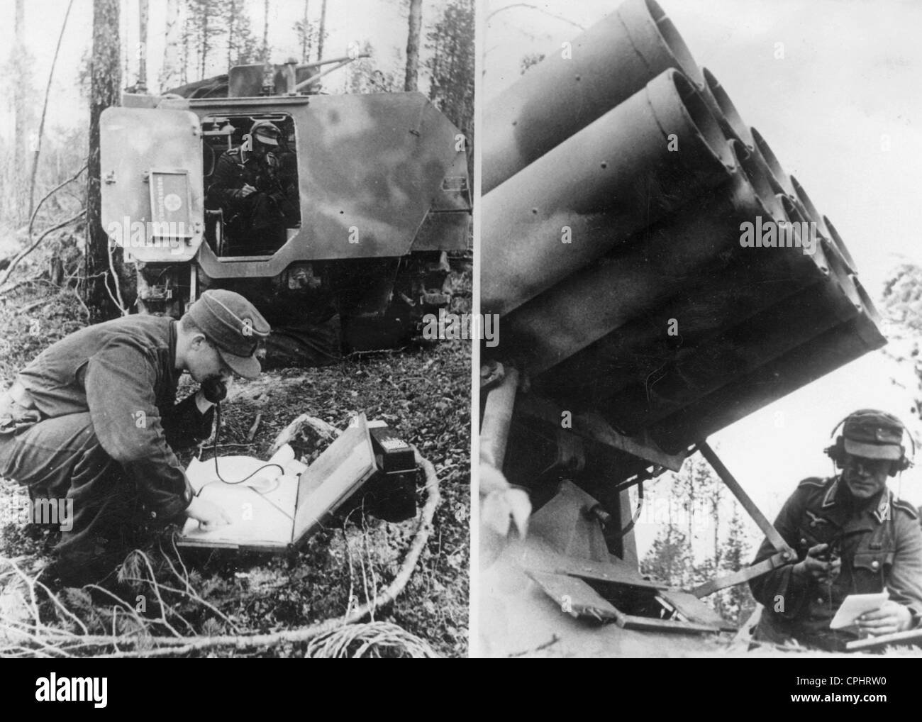 German artillery observer and multiple rocket launcher on the Eastern ...
