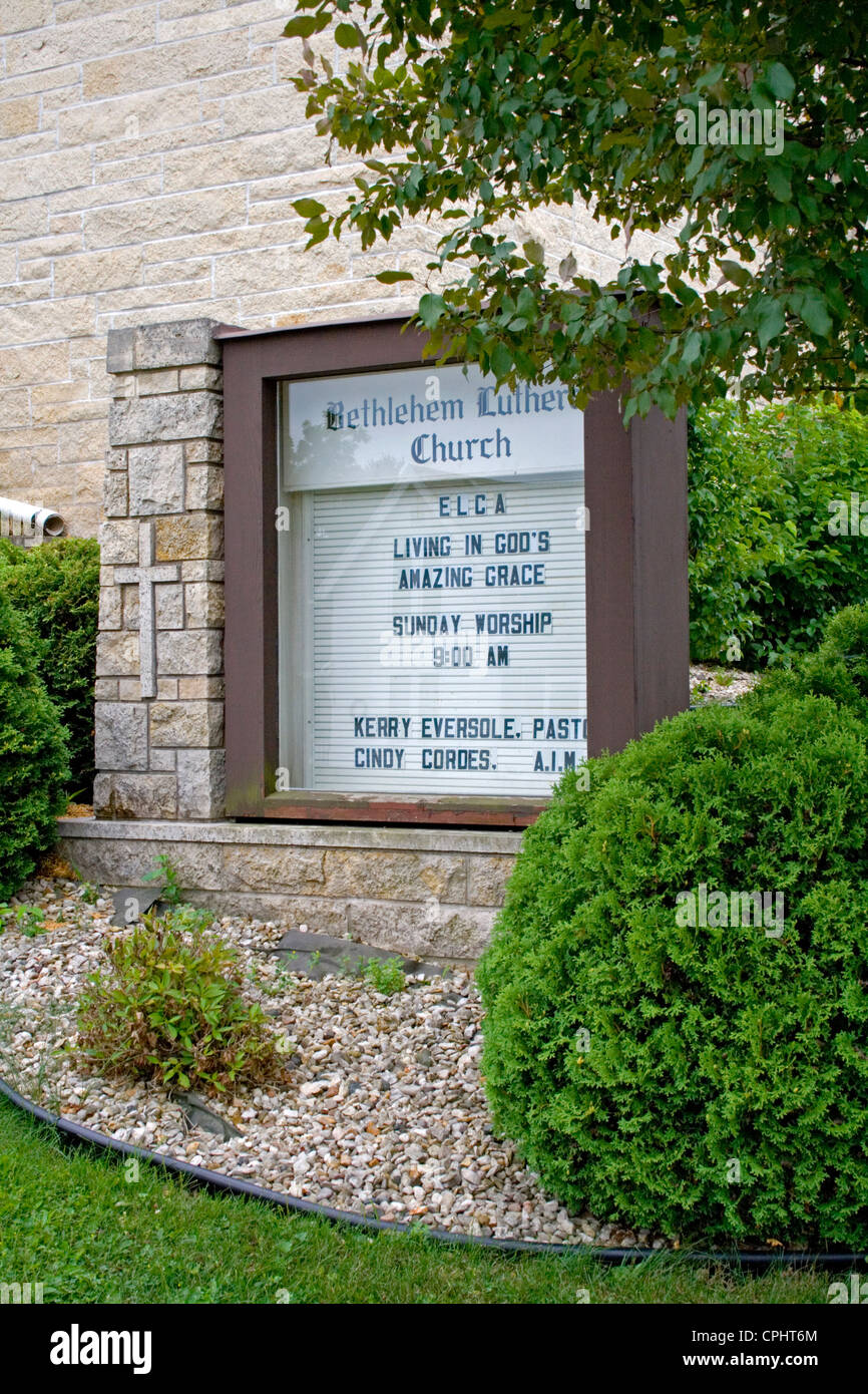 Sunday worship schedule of services sign. Bethlehem Lutheran Church ...