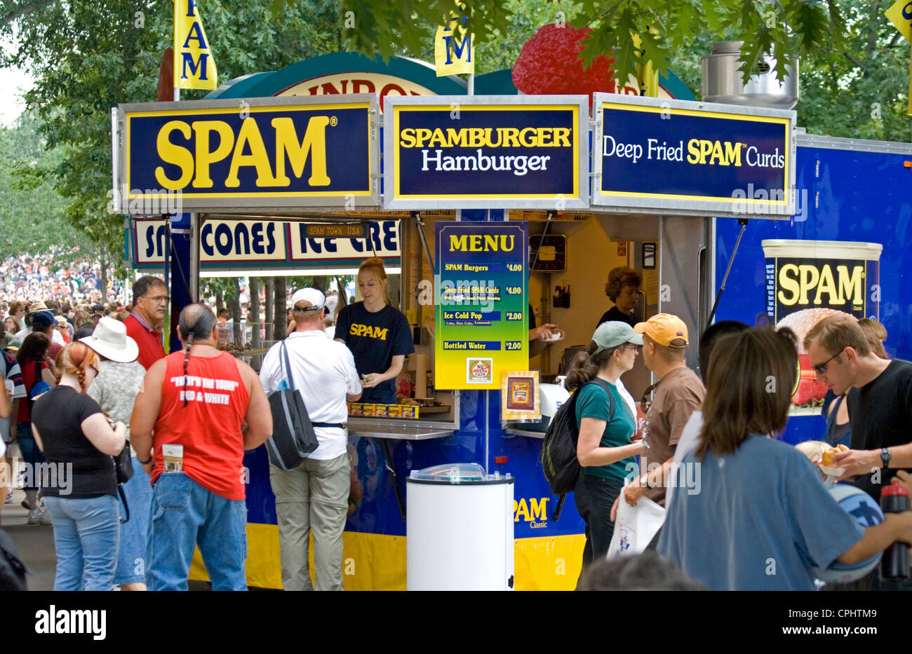 Spamburger or hamburger at a fast food shop. Minnesota State Fair St ...