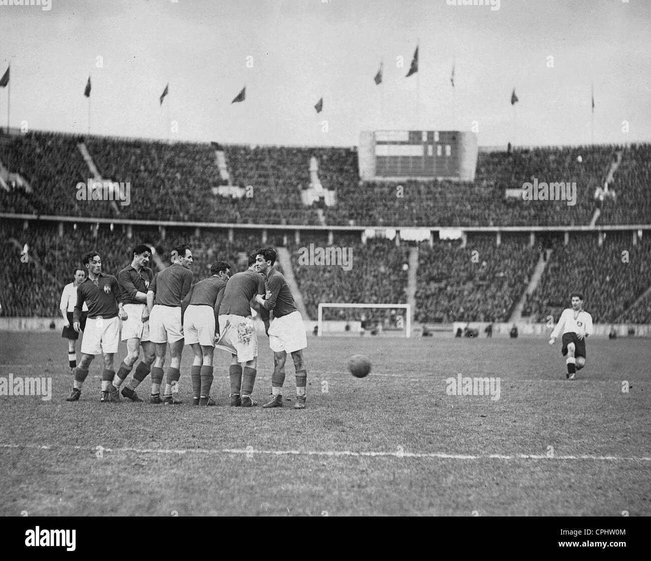 Football match free kick Black and White Stock Photos & Images - Alamy
