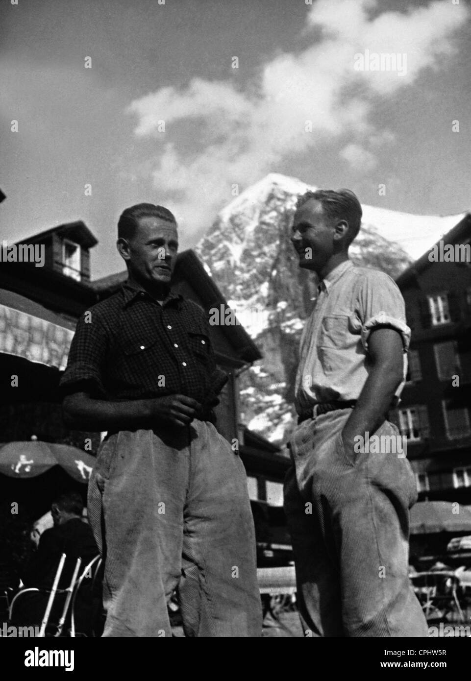 Eduard Rainer and Willy Angerer in front of the Eiger north face, 1936 ...