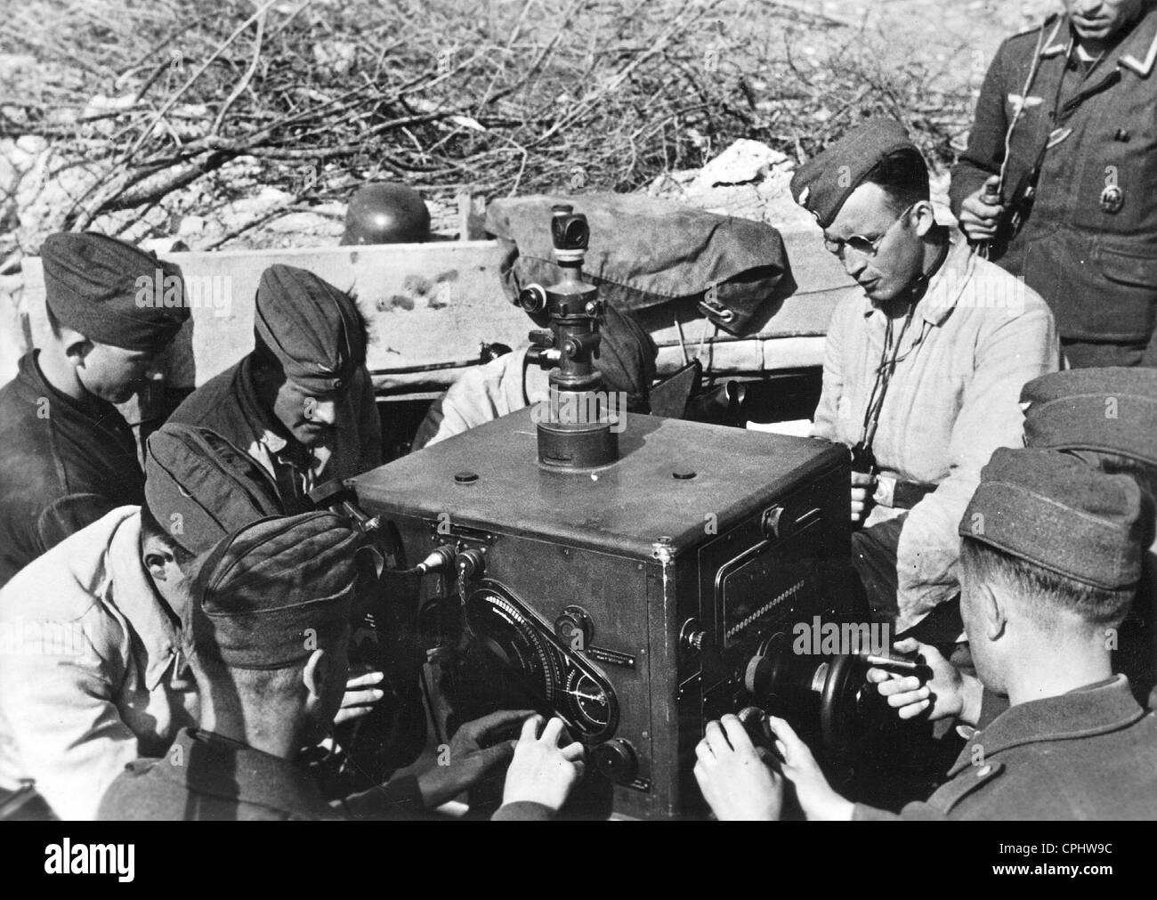 German soldiers at the command device of a Flak battery, 1943 Stock ...