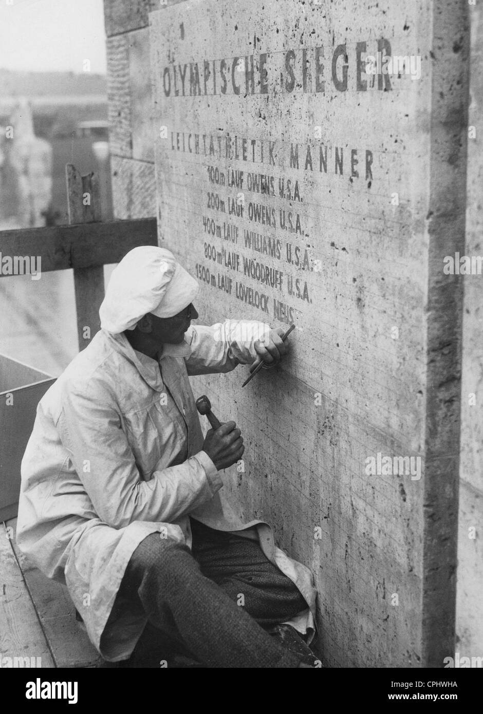 A commemorative plaque for the winners at the Olympic Games in Berlin ...