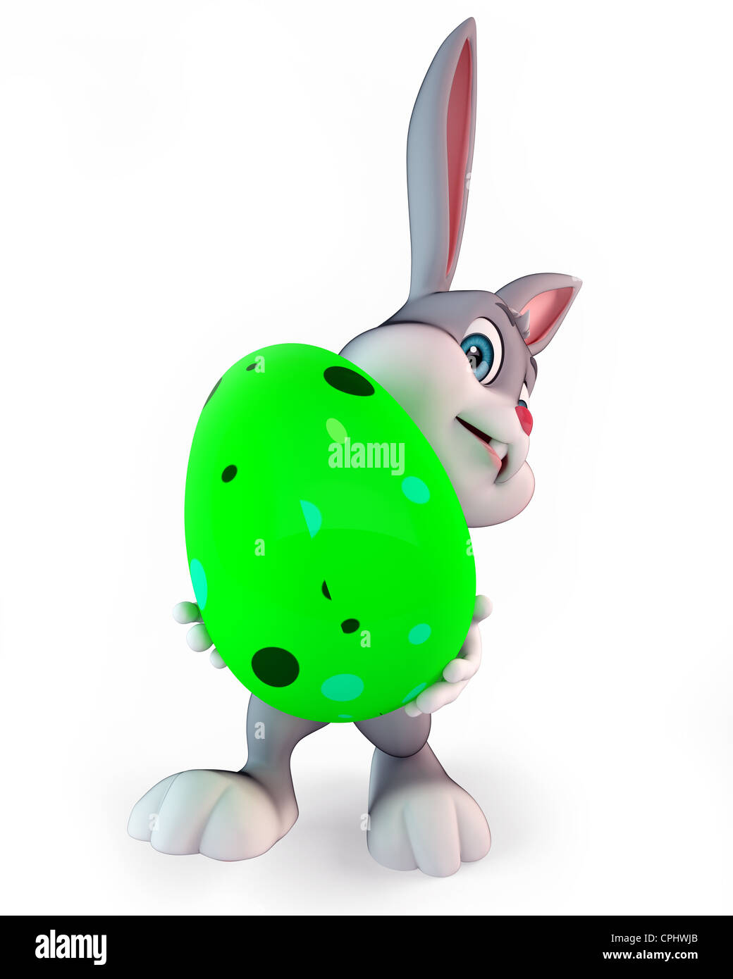 Easter bunny carrying a big green egg Stock Photo - Alamy