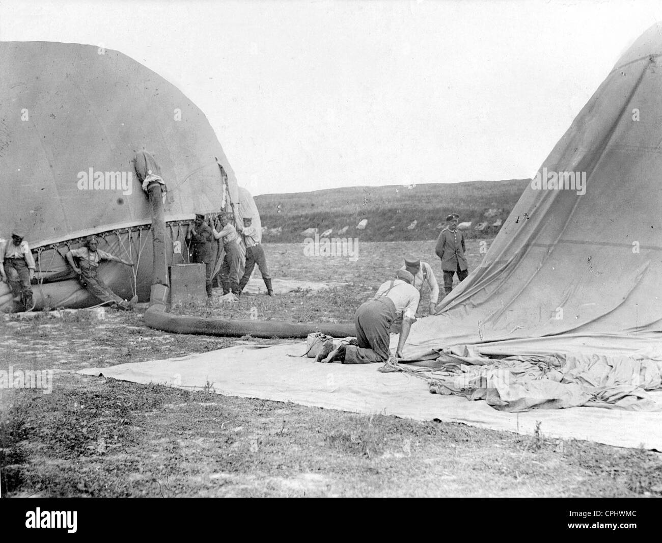 German moored balloon is filled, 1917 Stock Photo - Alamy