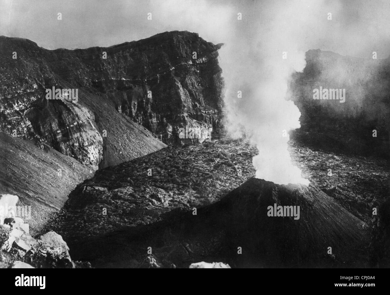 Aerial photo active volcano crater Black and White Stock Photos ...