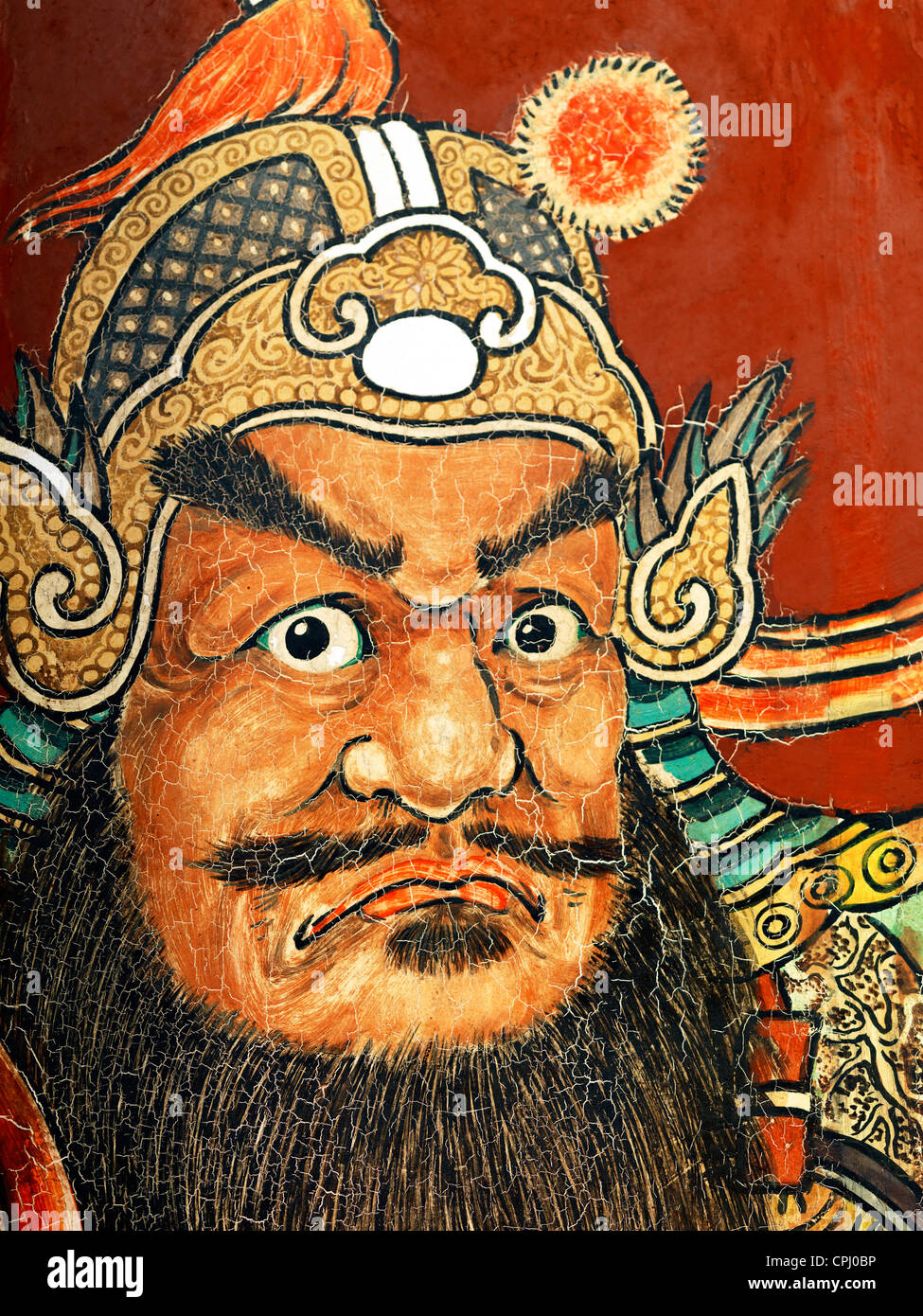 Details of the paintings on the doors to the Johor Old Chinese Temple ...