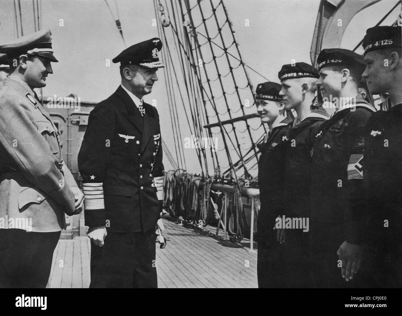 Arthur Axmann and Karl Doenitz in front of members of the Naval Hitler ...