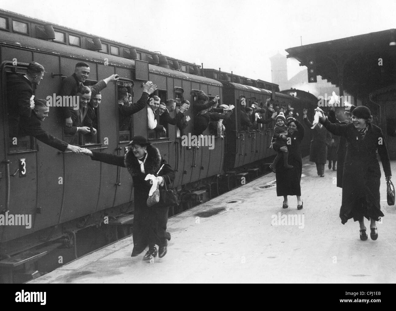 Recruits travel by train, 1935 Stock Photo - Alamy