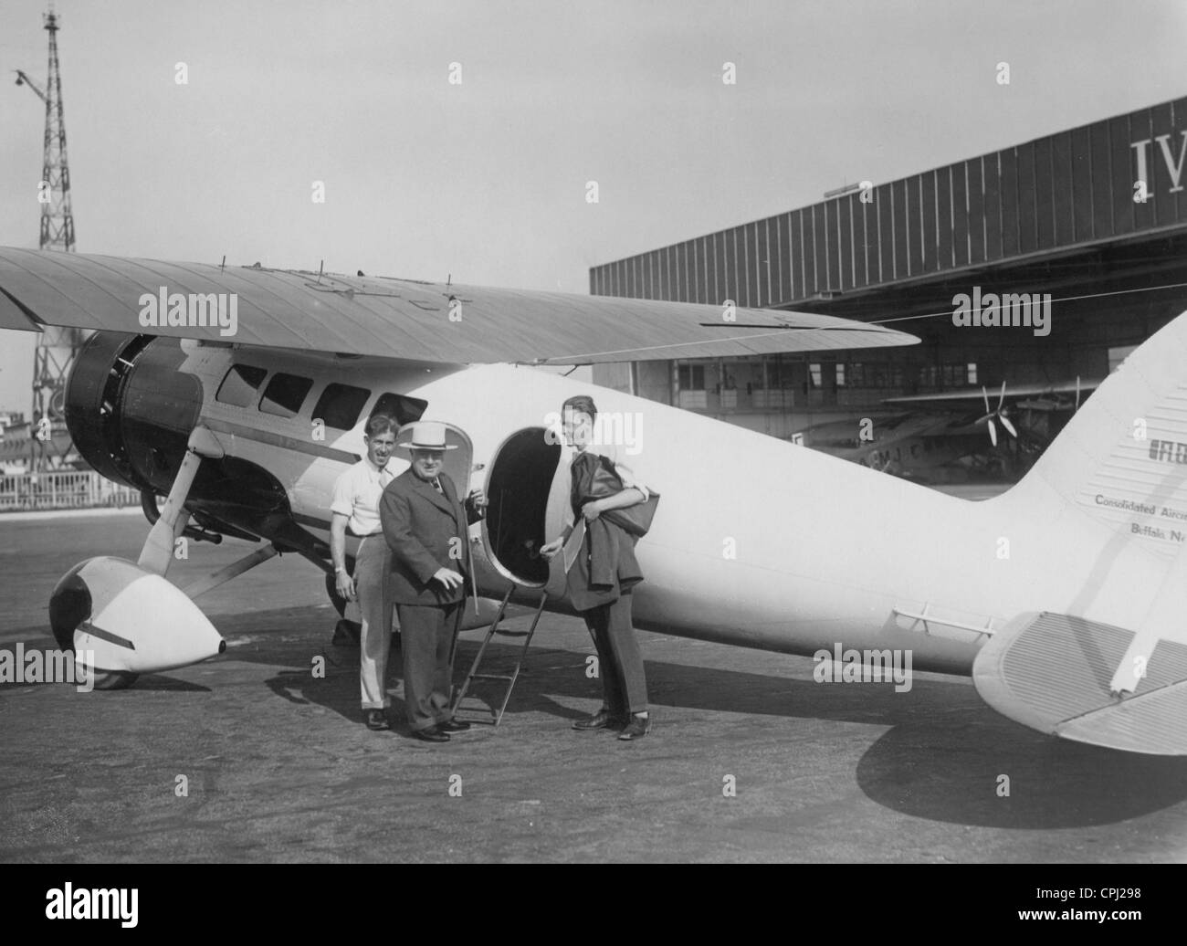 The millionaire George Harding with his private jet, 1931 Stock Photo ...