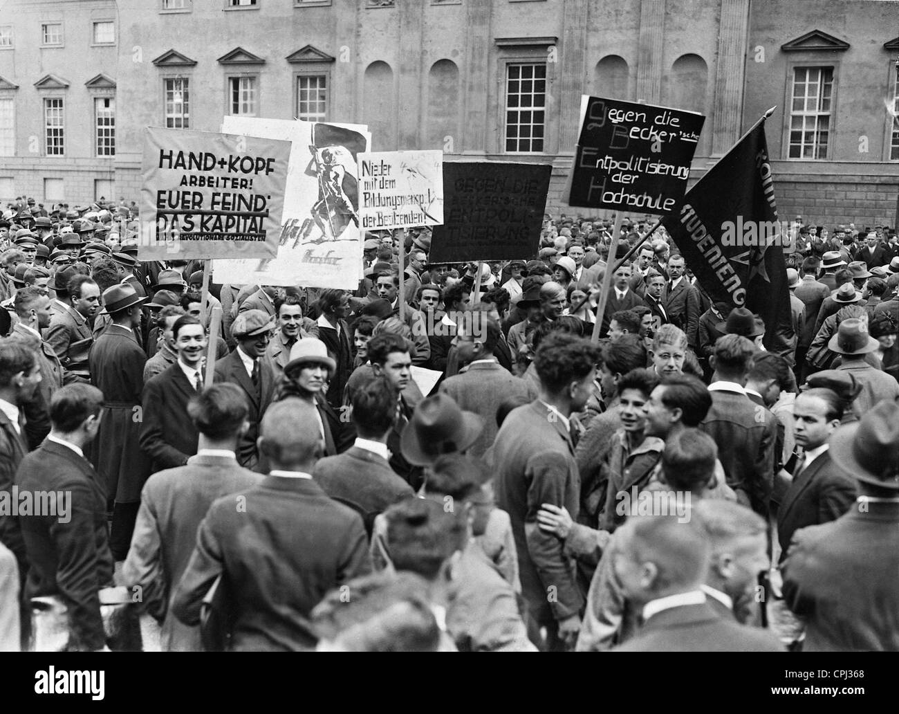 Student demonstration against education Black and White Stock Photos ...