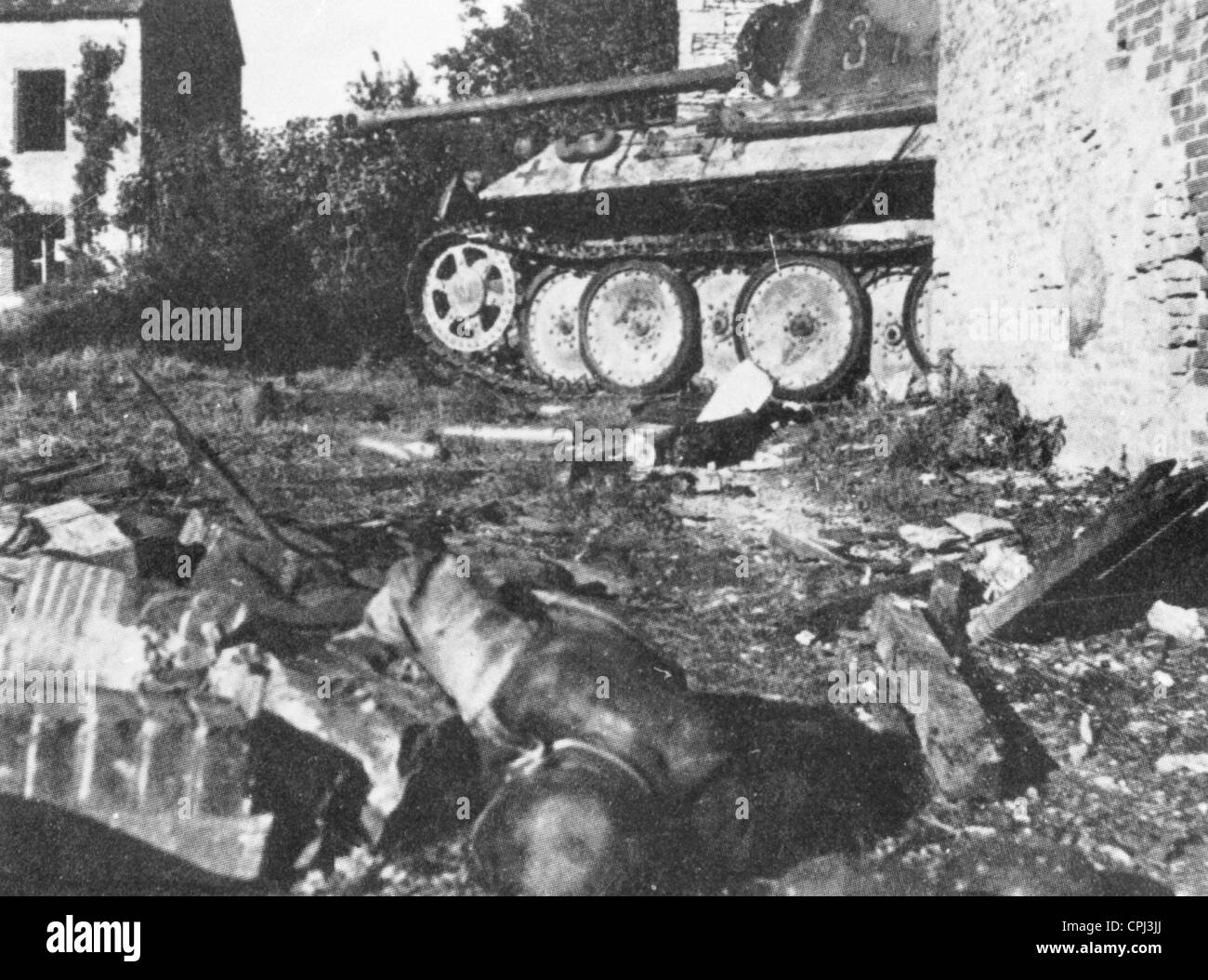 Shot-down German Panzer V 'Panther' in the Falaise pocket, 1944 Stock ...