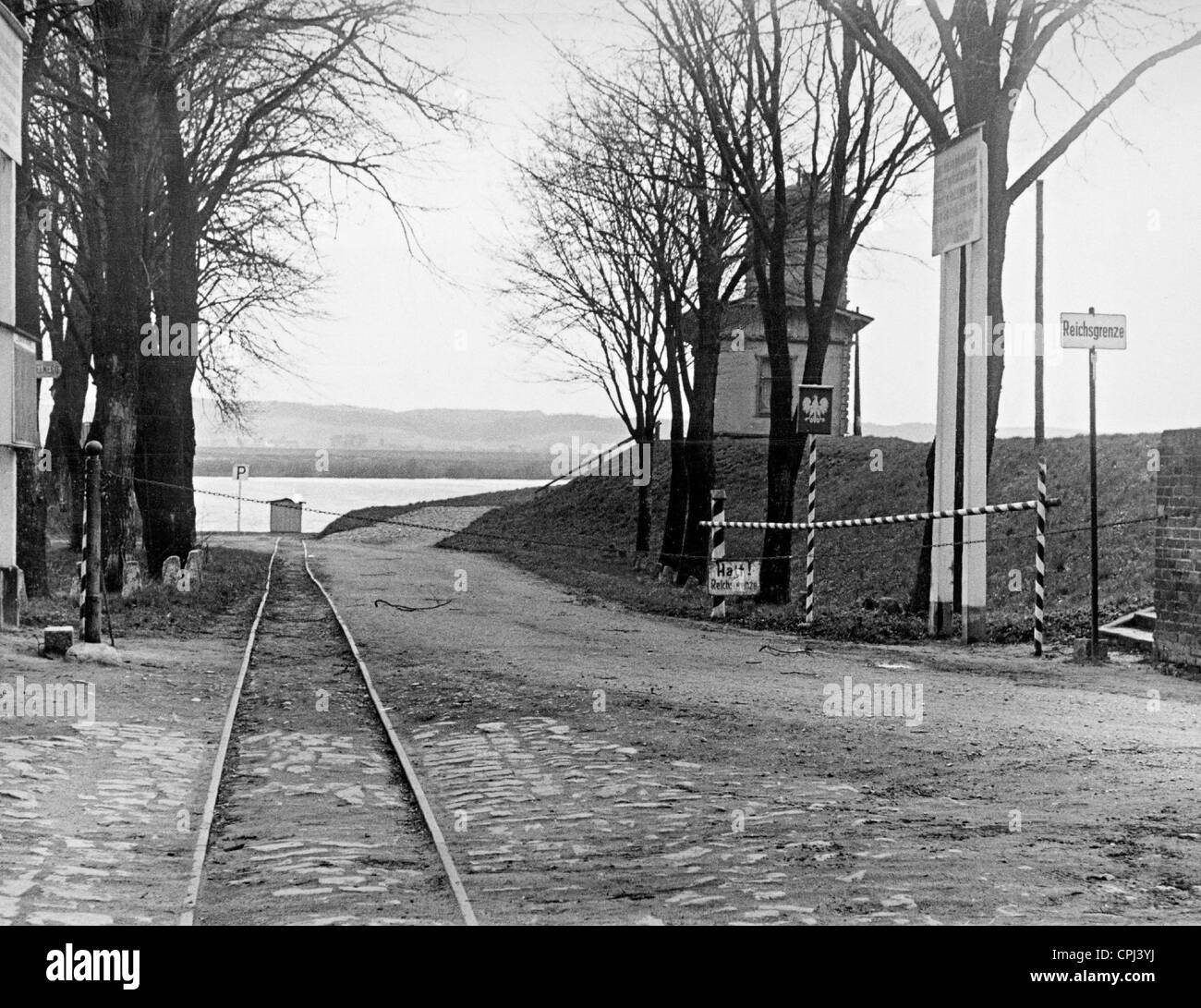 Frontier between east Prussia and Poland in Korzeniewo, 1939 Stock ...