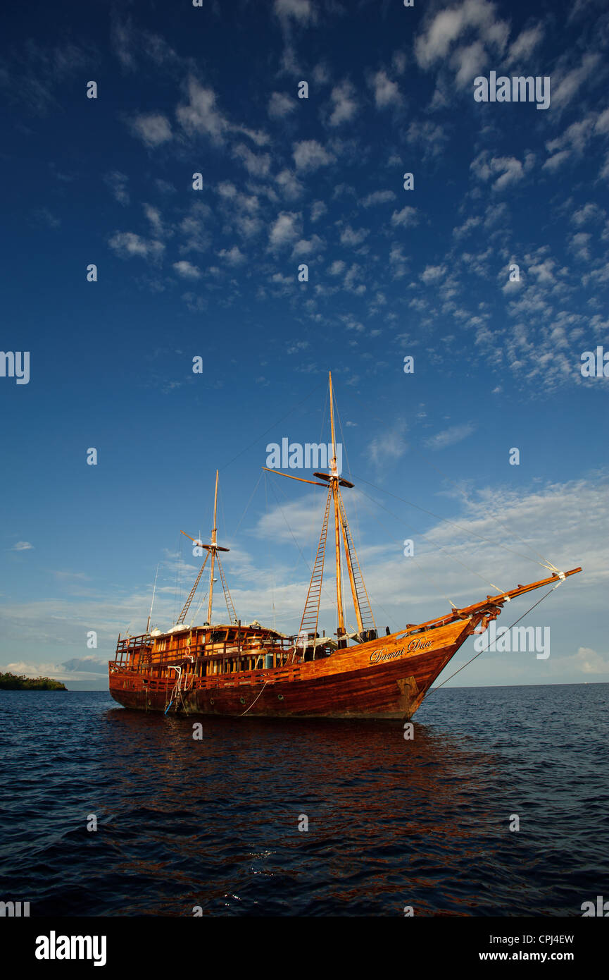 A traditional cruise Phinisi or Pinisi vessel in Indonesia nearby the ...