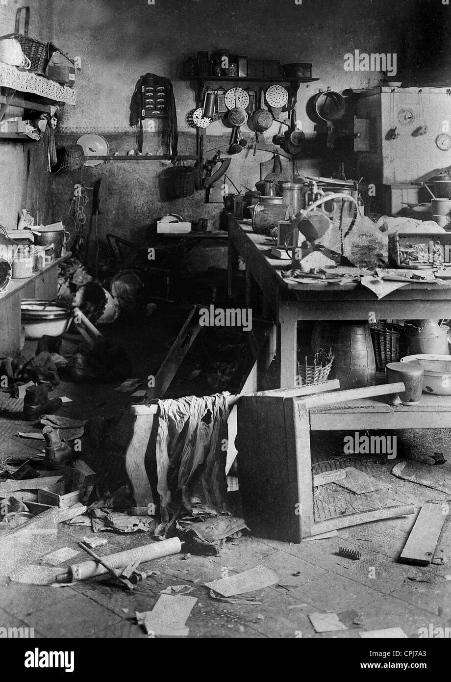 Destroyed kitchen in Hotel Germania in Cosel, 1921 Stock Photo - Alamy