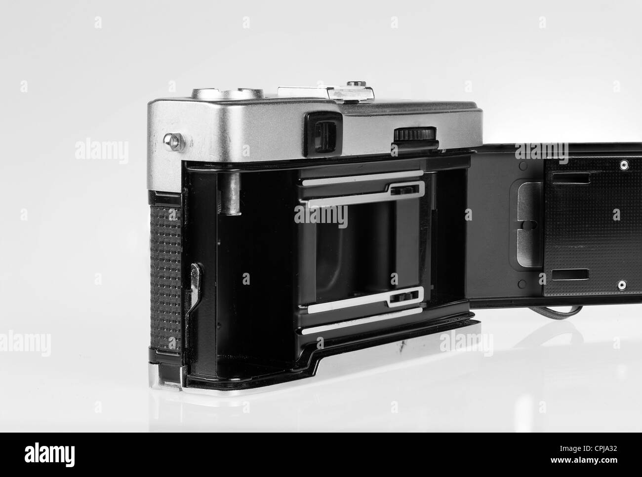 Old film camera with its back lid open Stock Photo - Alamy