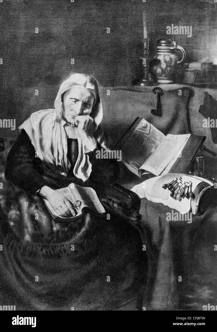 Old woman dozing nicolaes maes Black and White Stock Photos & Images ...