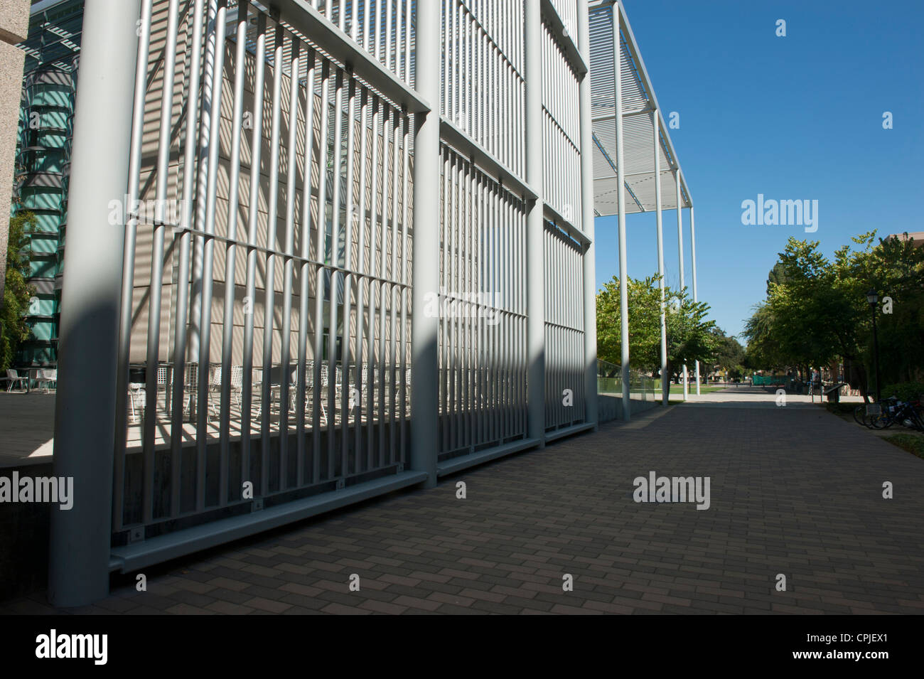 Modern architecture creates shadow stripes on the Standford University ...