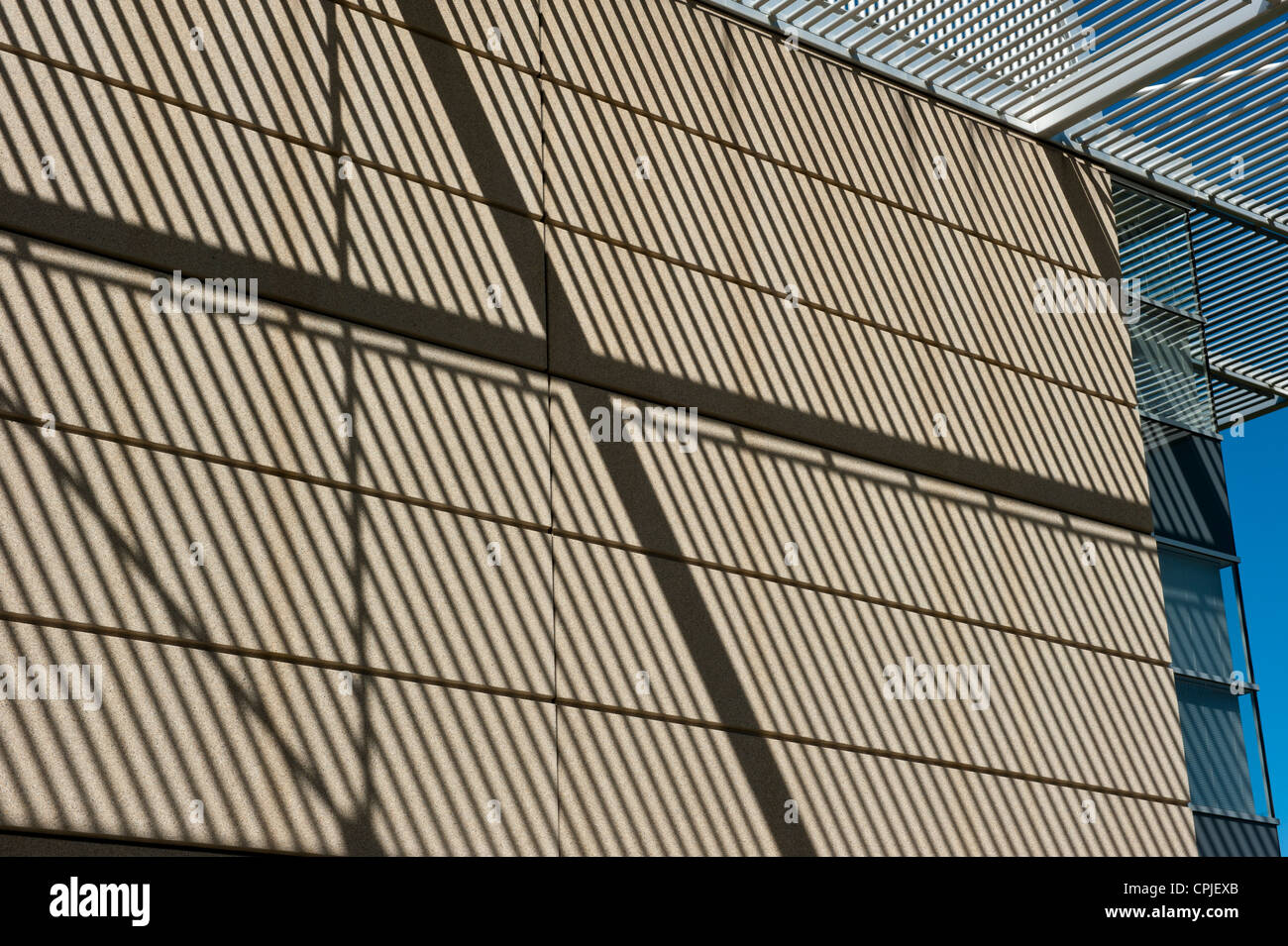 Modern architecture creates shadow stripes on the Standford University ...