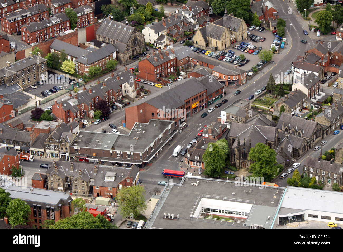 aerial view of small shops in Headingley, where North Lane meets the ...