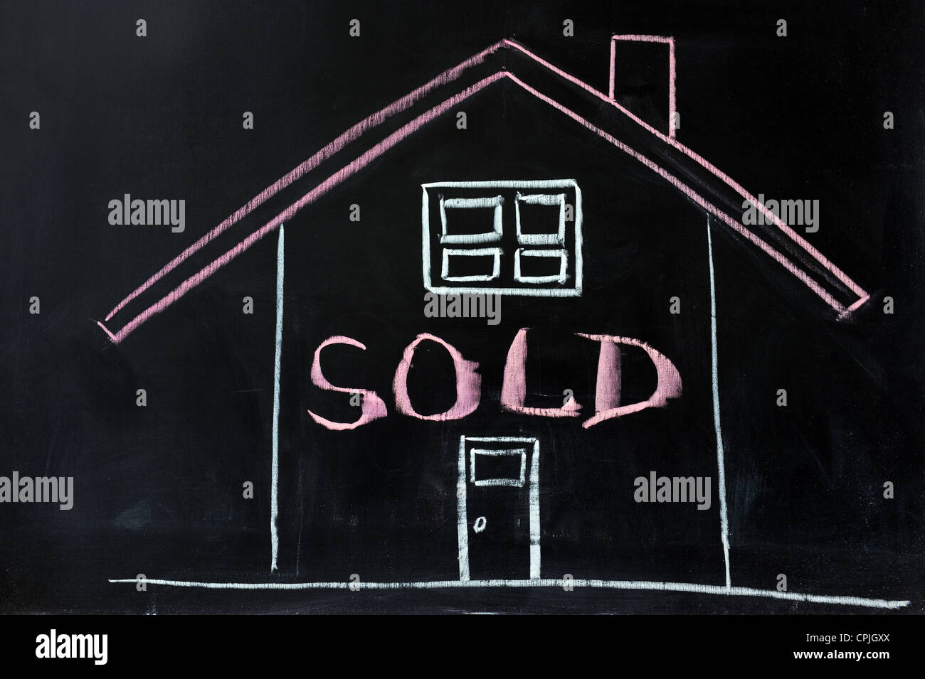 Chalk conceptional drawing - House sold Stock Photo - Alamy