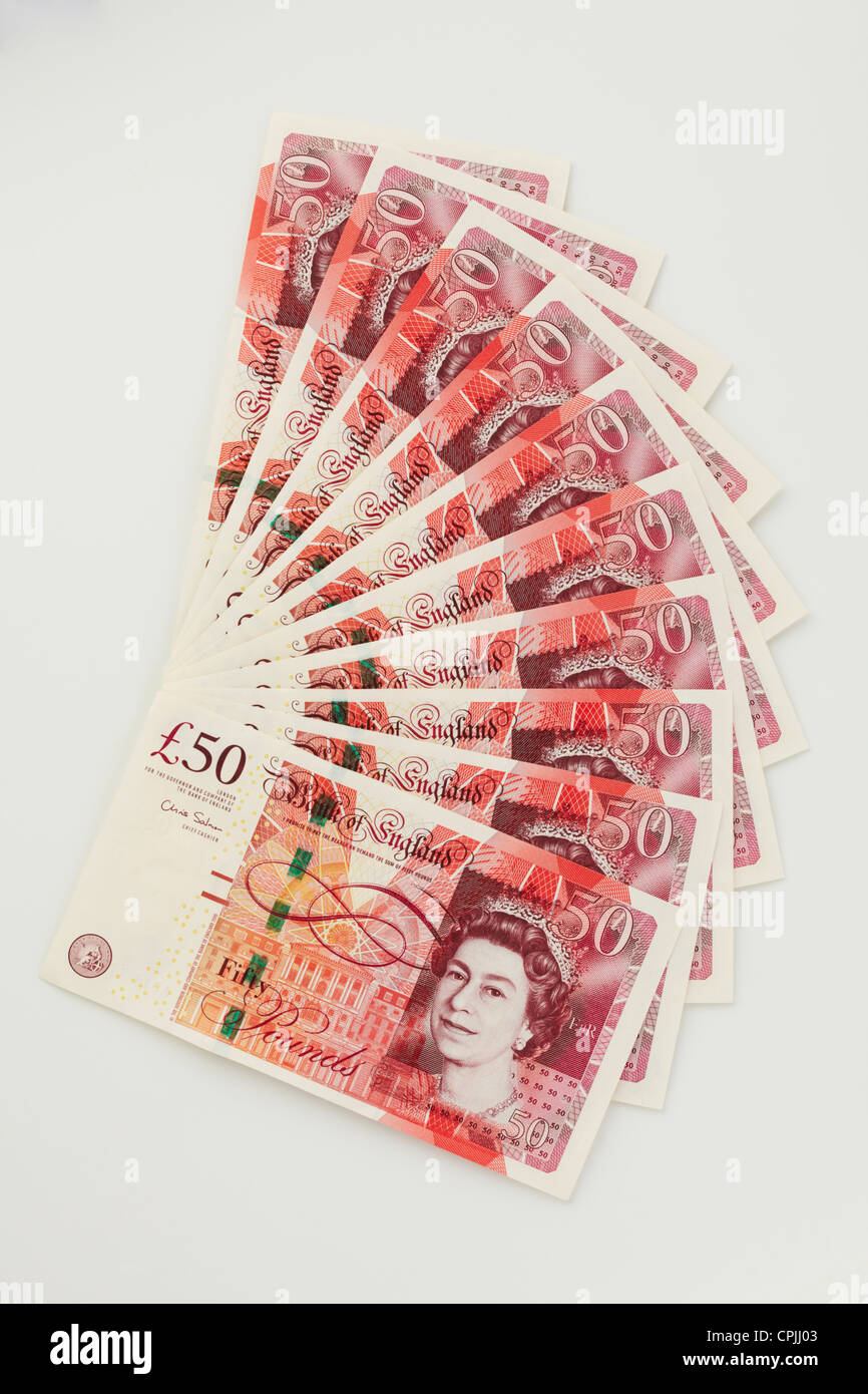 Money Fan of New Fifty Pound Notes Stock Photo - Alamy