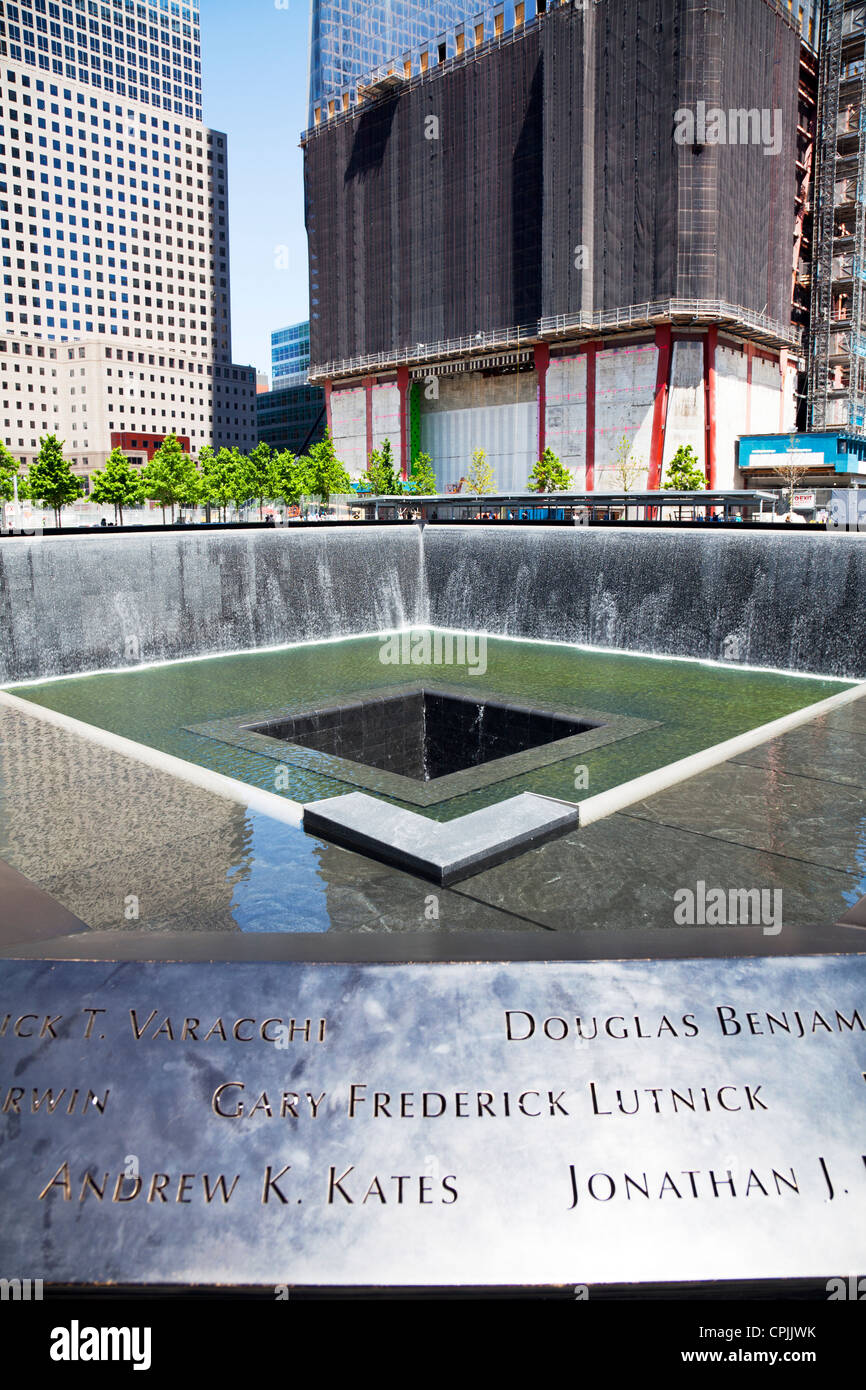 ground zero new york memorial waterfall with names inscribed round the ...