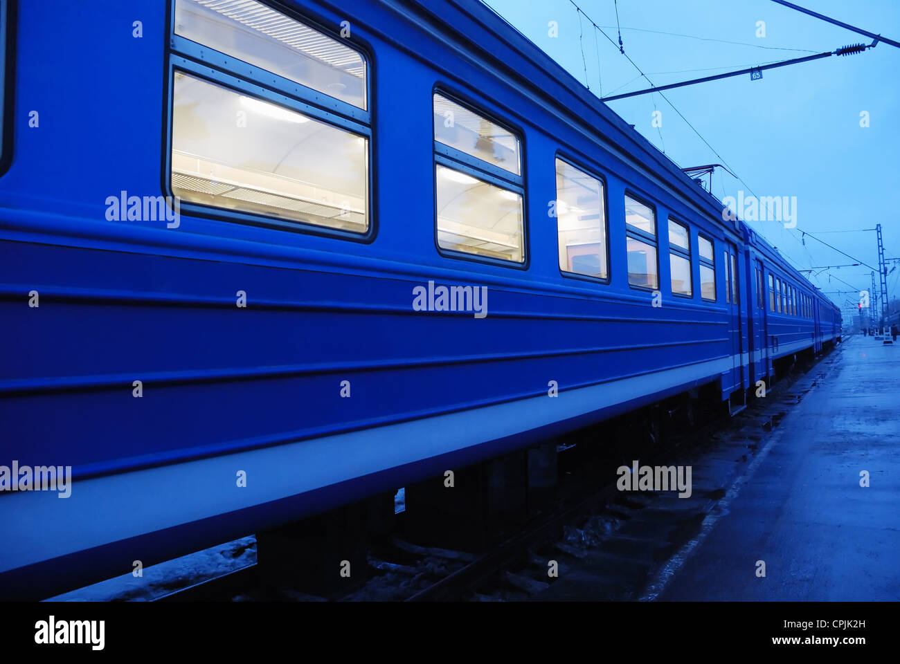 railroad blue carriage by night in winter Stock Photo - Alamy