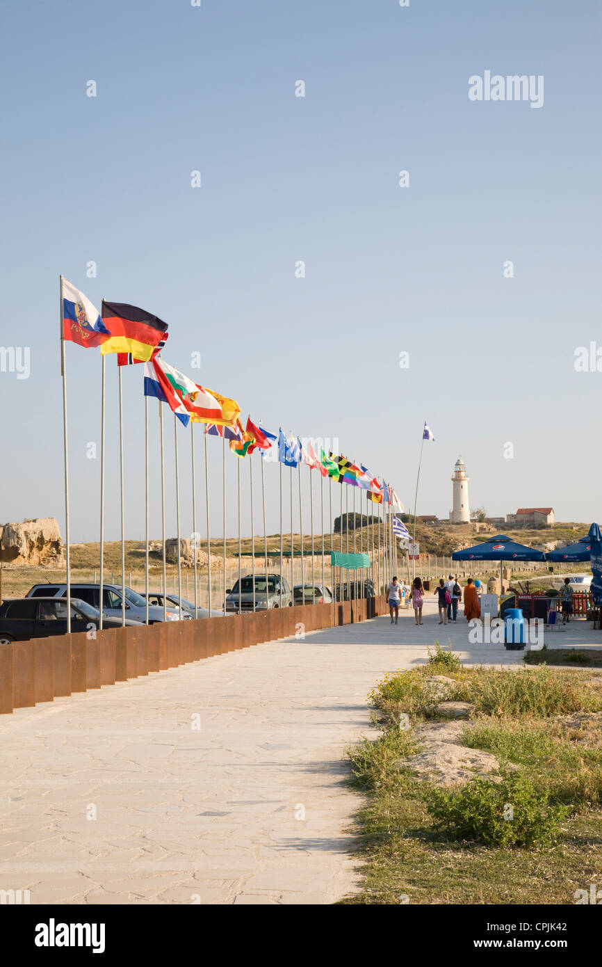 Flags lining the coastal path around Paphos, Cyprus Stock Photo - Alamy