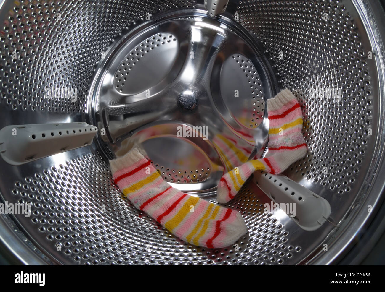 pair of multicolored socks in barrel of laundry washer Stock Photo - Alamy
