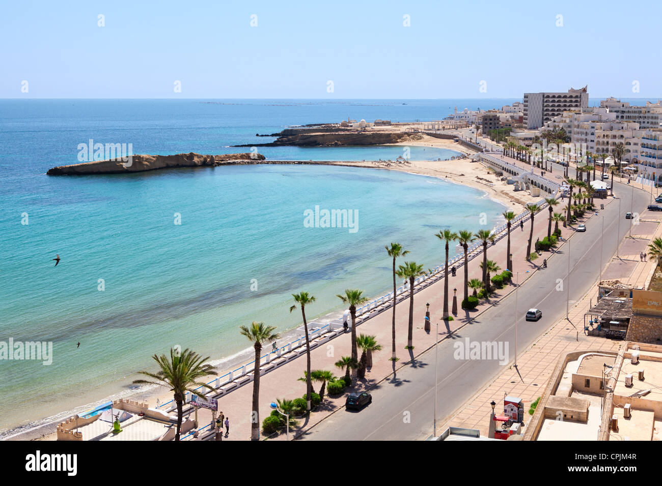 Sea bay and embankment in the city of Monastir, the Mediterranean Sea ...