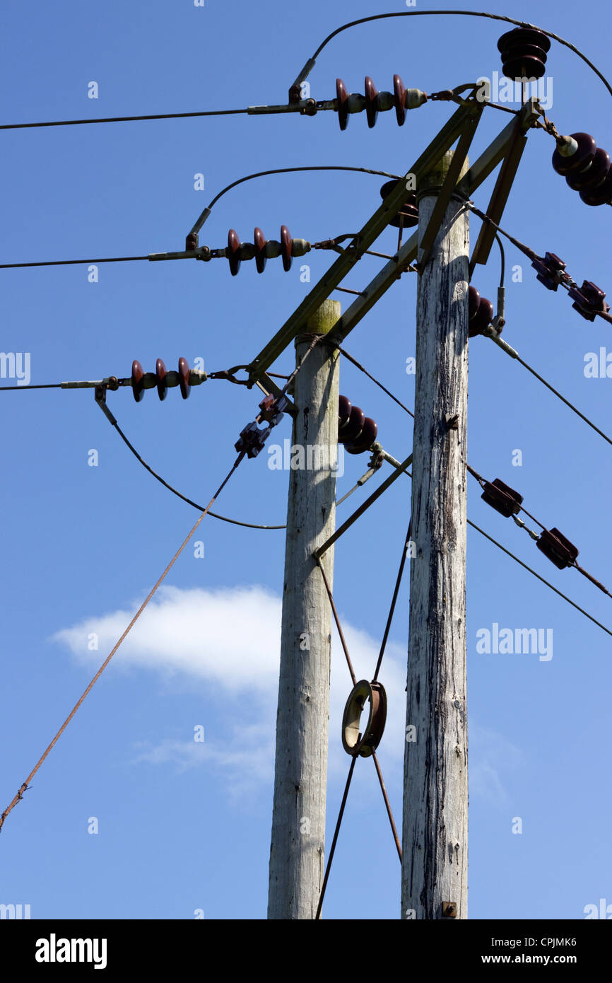 Electricity pole with overhead cables, UK Stock Photo - Alamy