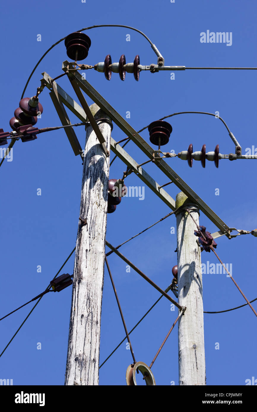 Electricity pole with overhead cables, UK Stock Photo - Alamy