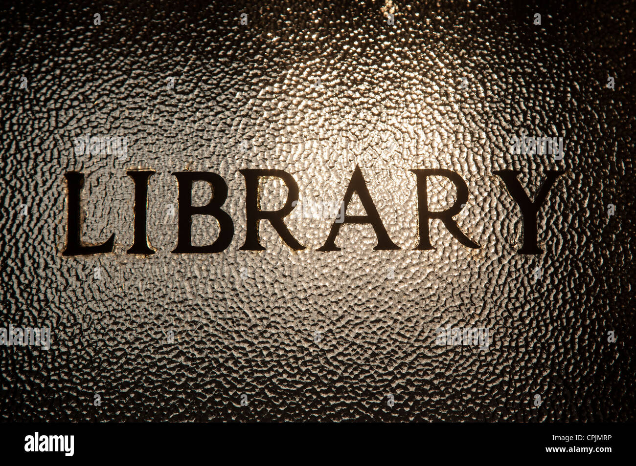 A Library sign on a bubble glass window at University of Birmingham, UK ...