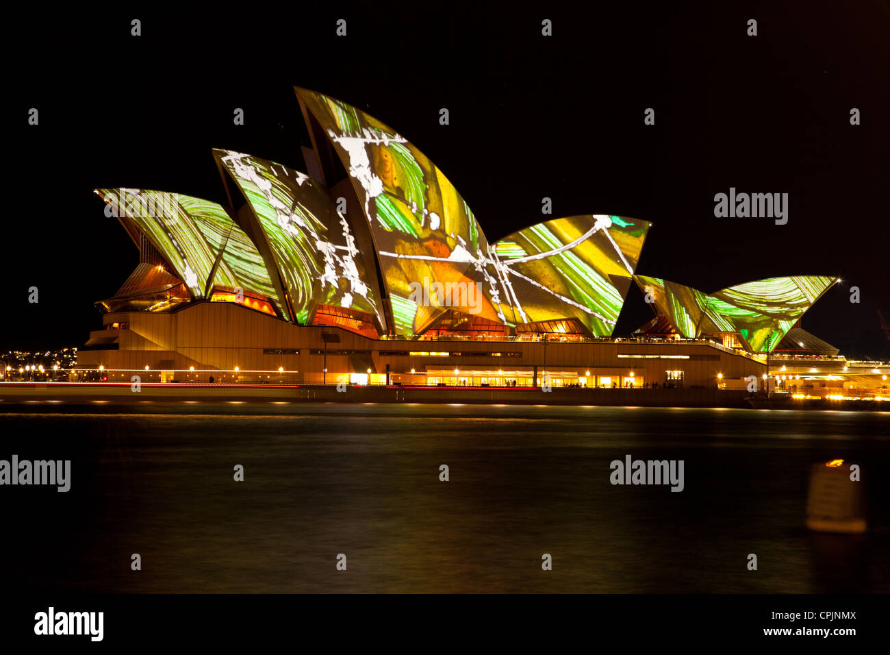 Night view of Australia Sydney Opera House cityscape with colorful ...