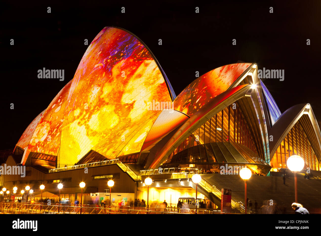 Night view of Australia Sydney Opera House cityscape with colorful ...