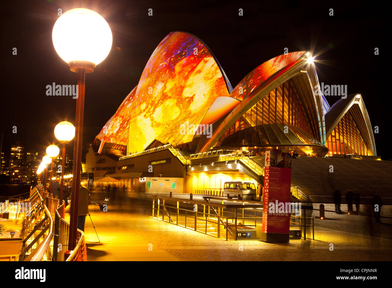 Night view of Australia Sydney Opera House cityscape with colorful ...