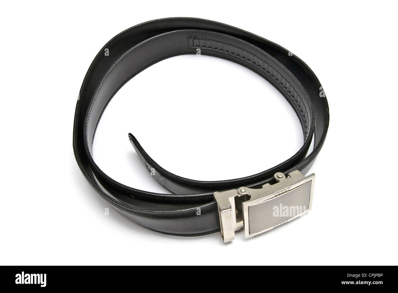 Leather belt closeup on white background Stock Photo - Alamy