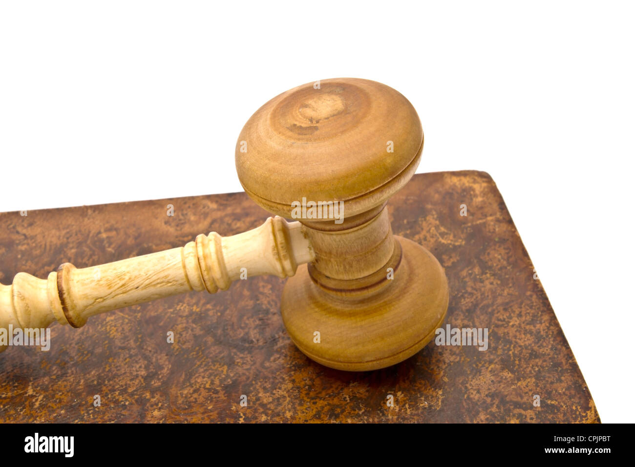 Old book and gavel isolated on white background Stock Photo - Alamy