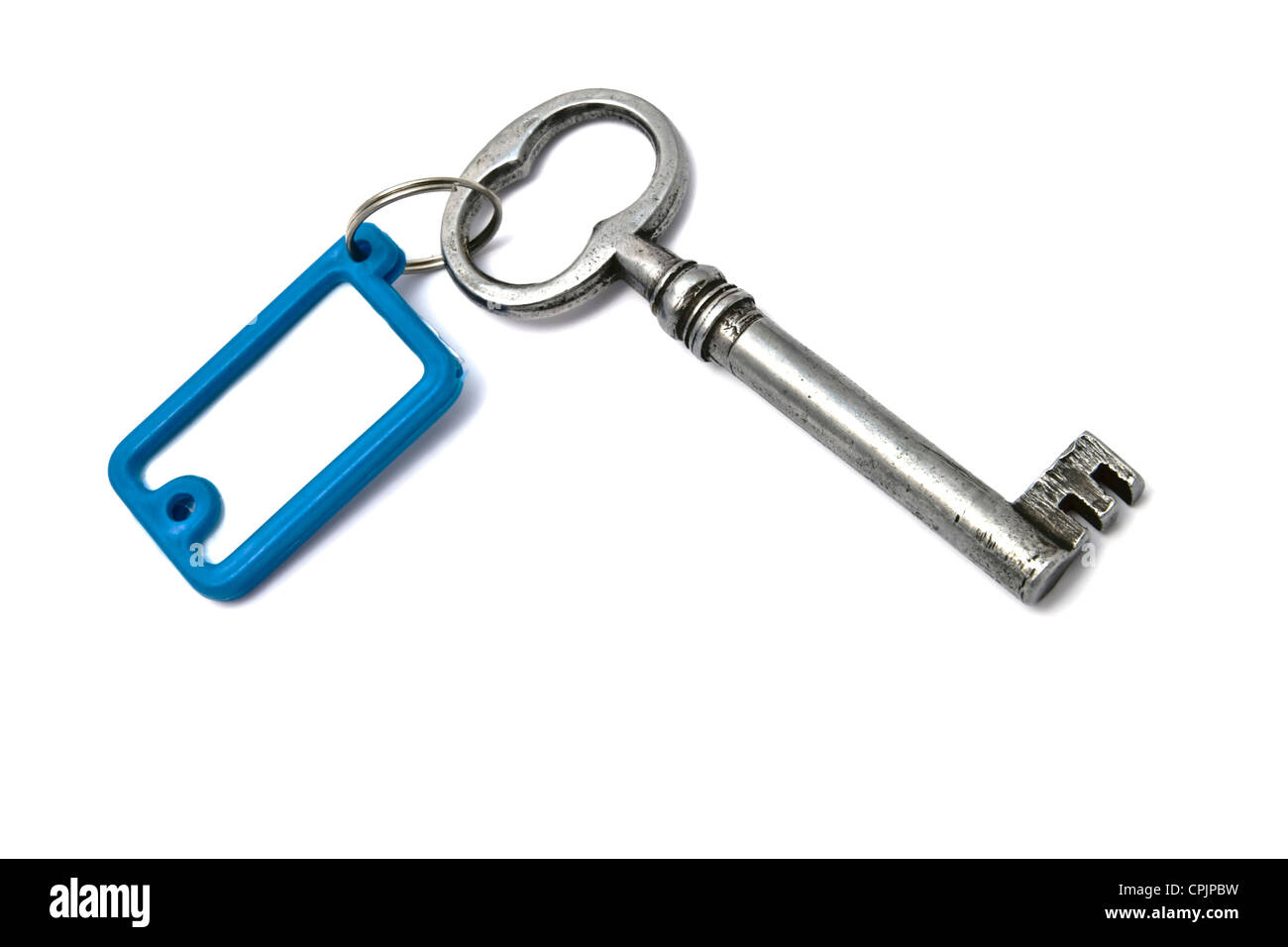 Blank tag and old key isolated on white background Stock Photo - Alamy