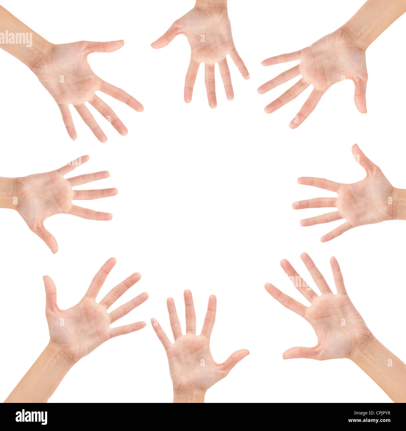 Circle made of hands isolated on white background Stock Photo - Alamy