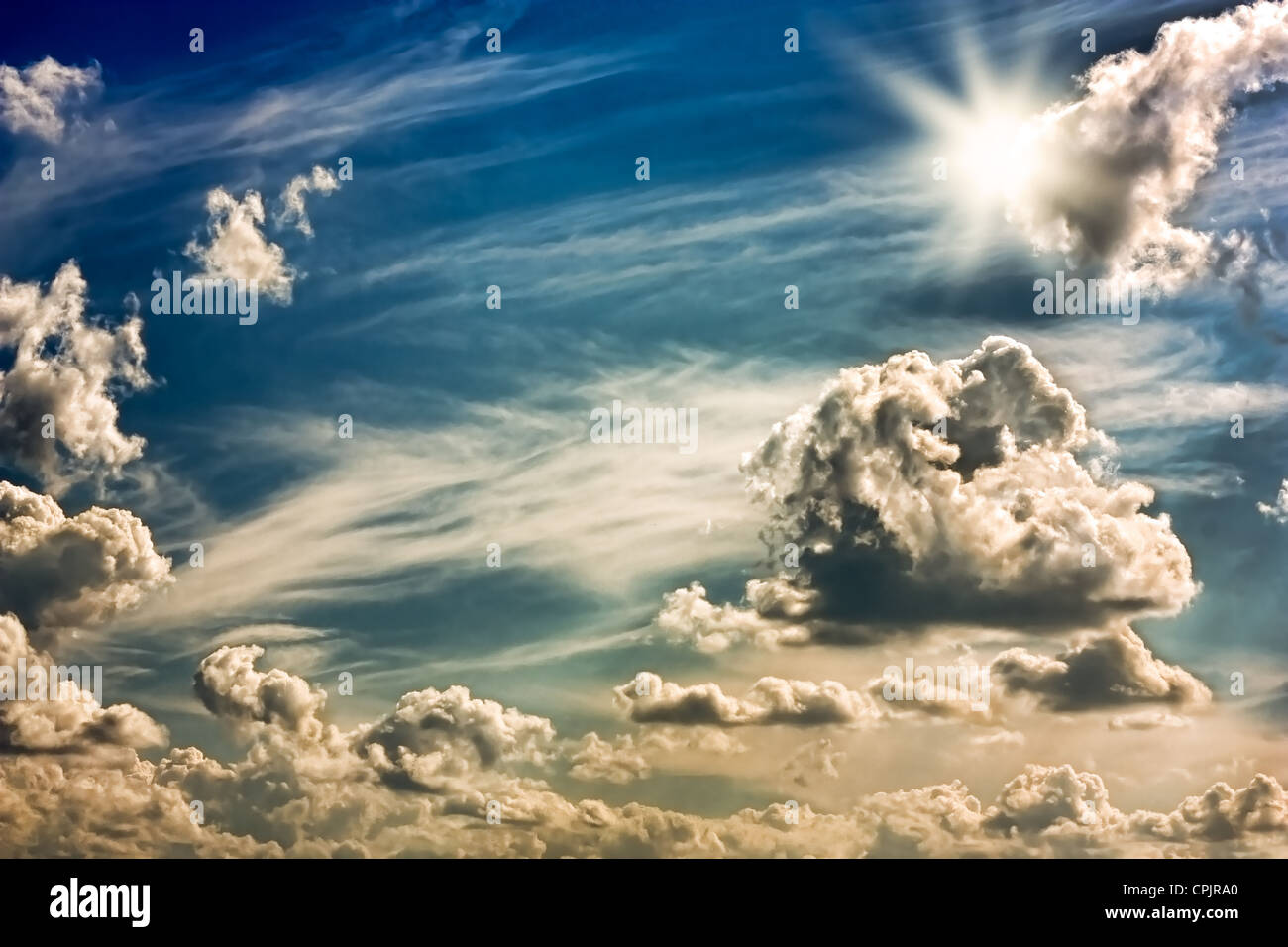 Beautiful dramatic sky with clouds and sun Stock Photo - Alamy