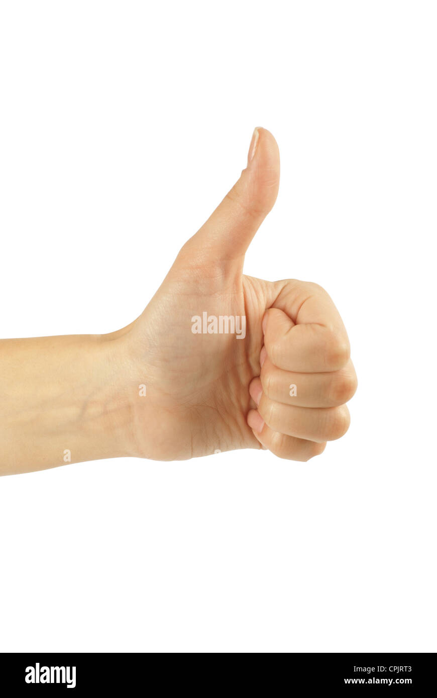 women hand make thumbs up isolated over white Stock Photo - Alamy