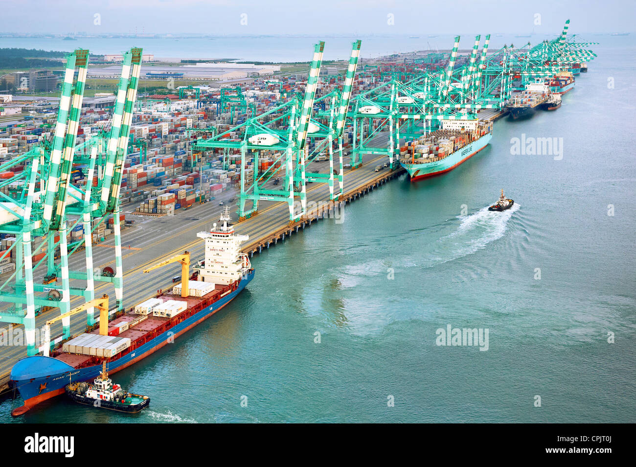Freighter Ships docked at the container terminal shipping port in Johor ...