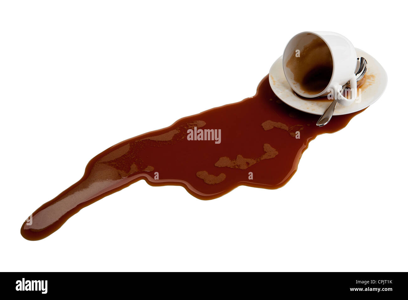 spilled coffee cup isolated on white background Stock Photo - Alamy