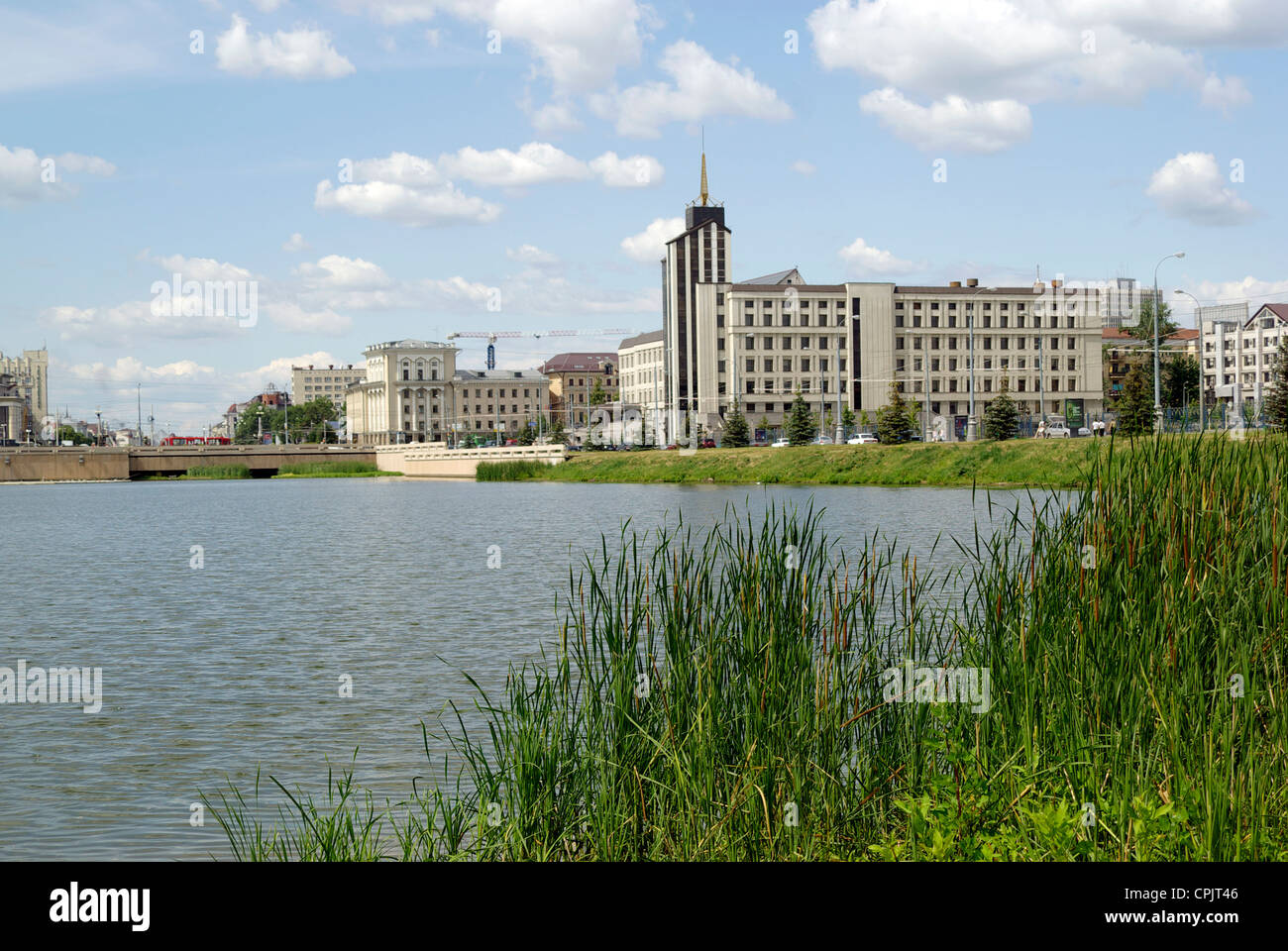 “Kaban” lake. Street and house in Kazan city, Tatarstan, Russia Stock ...