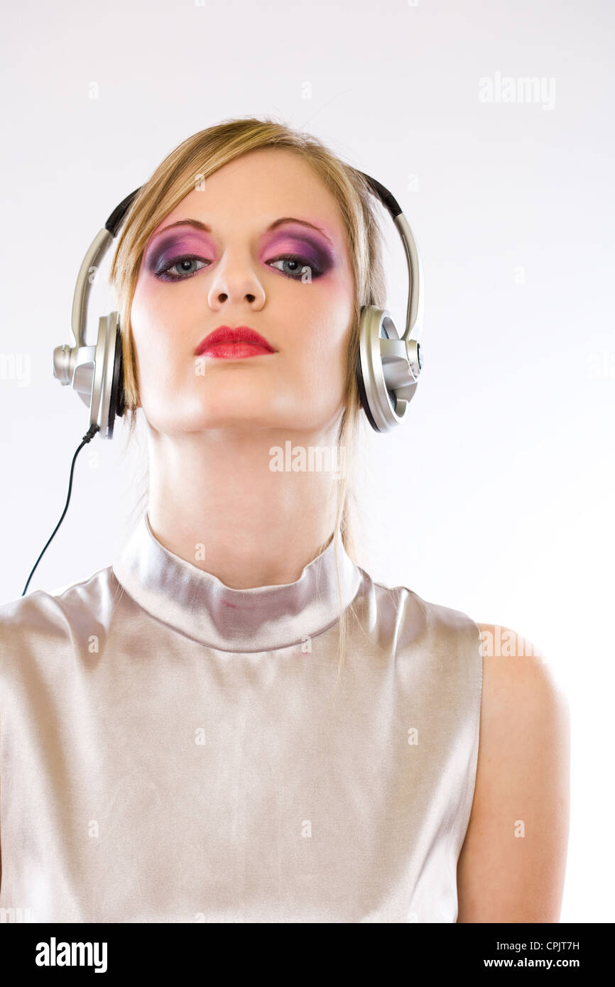 Silver pop girl, beautiful young blond girl with colorful makeup ...