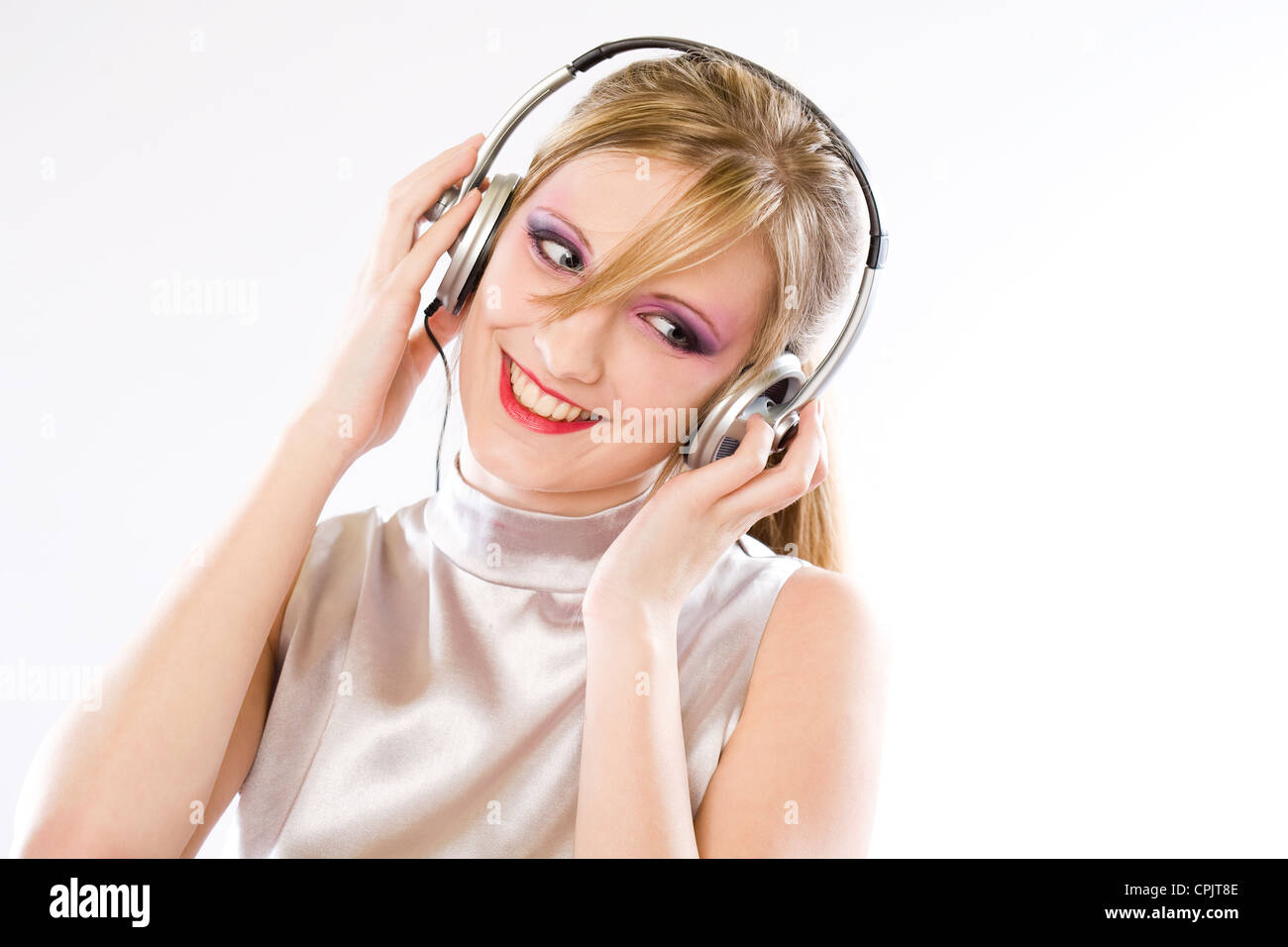 Silver pop girl, beautiful young blond girl with colorful makeup ...