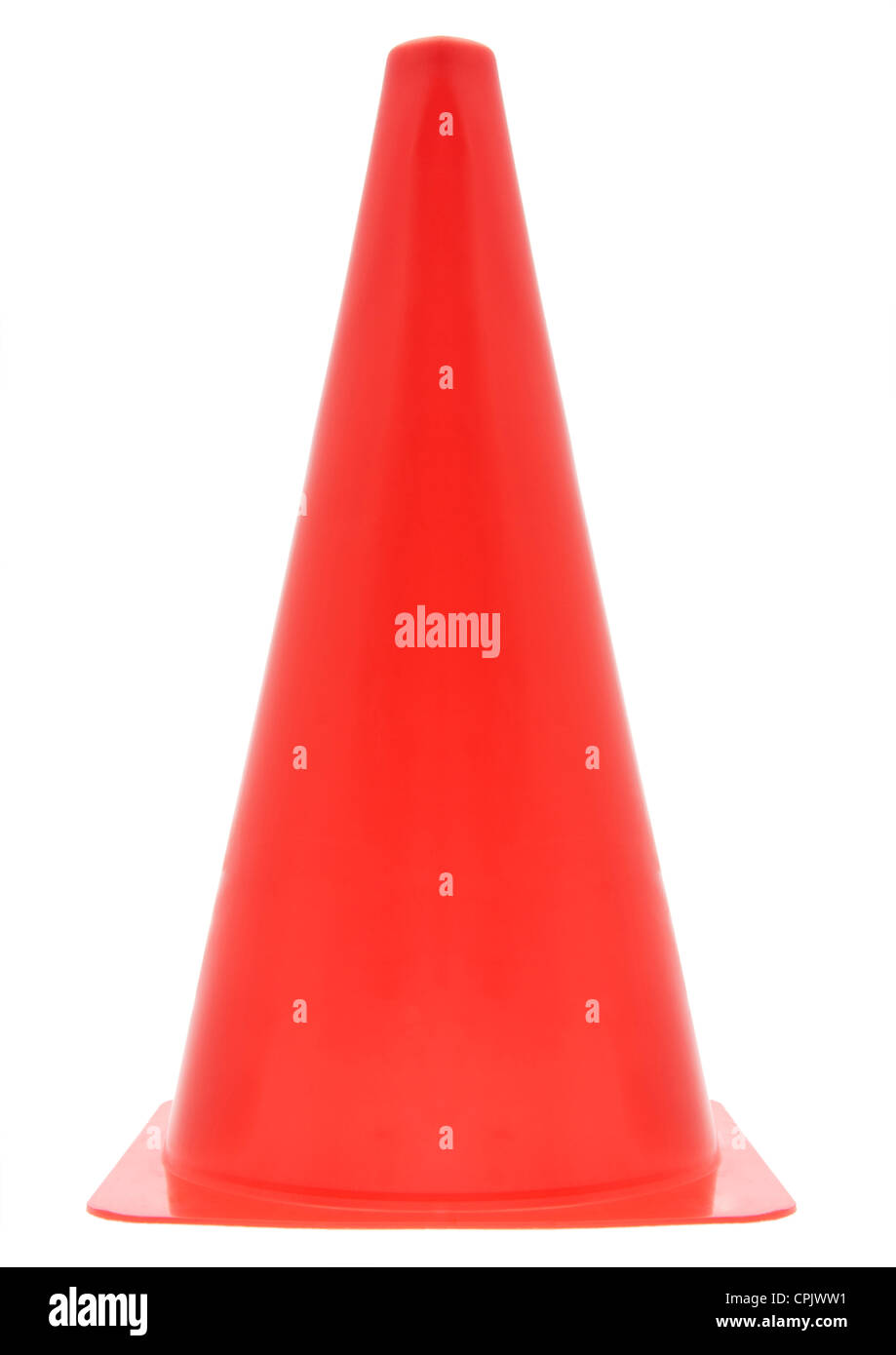Red traffic cone on white background Stock Photo - Alamy