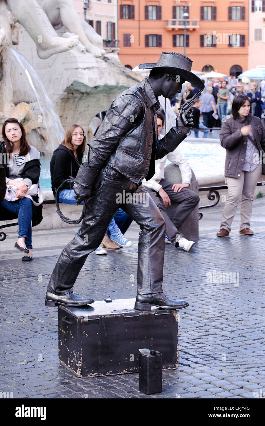 Street performer dressed as a black cowboy in Piazza Navona, Rome Stock ...